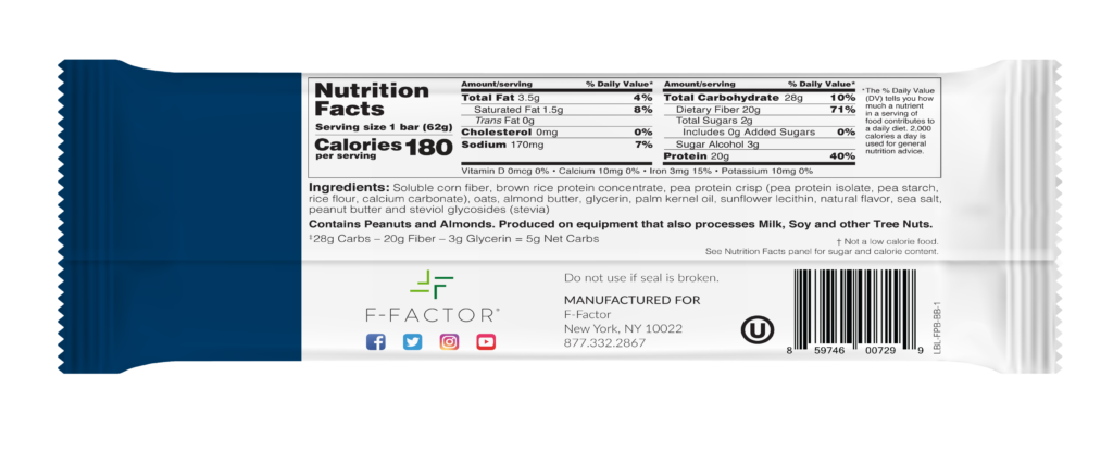 F-Factor Blueberry Fiber/Protein Bar (box of 12) - F-Factor